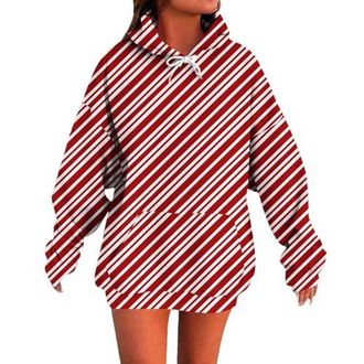 Generic Sweat à capuche de Noël ample pour femme - Sweat de Noël surdimensionné en polaire avec poche pour entraînement, fête, cadeaux de Noël, rose, 3XL