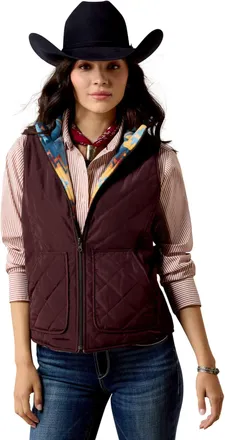Ariat Womens Dilon 2.0 Reversible Insulated Gilet in Chocolate Plum Lakeside Southwest, Size 2X-Large, by Ariat
