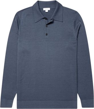 Sunspel Homme, Pulls, Bleu, Taille: L Polo en M&eacute;rinos Extra-Fin