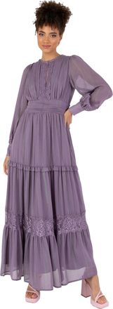 Anaya with Love Damen Womens Maxi Dress Ladies Long Sleeves Round Neck Keyhole Lace High Waist Empire A-line for Wedding Guest Evening Kleid, Dusty Lavender