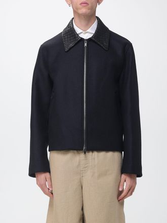 Bottega Veneta Manteau court droit en laine avec col en cuir