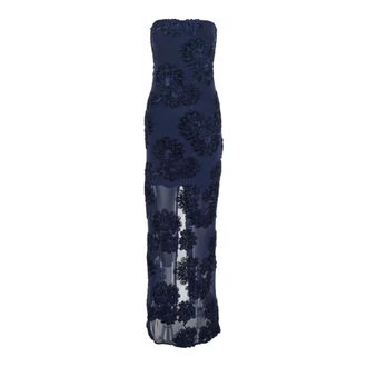 Rotate Rotate Birger Christensen, Femme, Robes, Bleu, Taille: 42 FR Robe longue en maille 3D