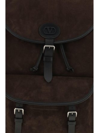Valentino Garavani Mens Backpack Antibes Suede Dark Brown-Black Calf Leather Backpacks Brown/black
