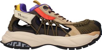 Versace Hommess Baskets Daim Beige/Vert Militaire