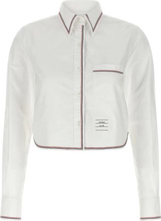 Thom Browne Femme, Blouses et Chemises, Blanc, Taille: 38 FR Classic Long Sleeve Cropped Shirt