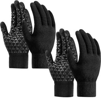 Generic Lot de 2 Paires de Gants dHiver &Eacute;cran Tactile Gants Thermiques avec Doublure en Laine Gants Tricot&eacute;s Chaude et Poignets Extensibles pour Cyclisme, Cou