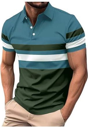 Generic Polo &agrave; manches courtes pour homme - &Eacute;t&eacute; d&eacute;contract&eacute; - Patchwork - Ray&eacute; - Chemises de vacances, bleu, XXL