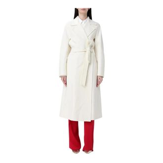 Max Mara &Eacute;l&eacute;gant Manteau en Laine avec Ceinture - Femme - Manteaux - Blanc - Taille: 38 FR