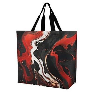 Generic Marbre Noir Et Rouge Sac Fourre-Tout L&eacute;ger Sacs De Courses D&eacute;contract&eacute; Sac A Main Femmes Pour Plage Travail Shopping