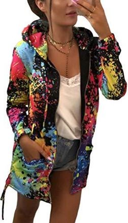 ORANDESIGNE Sweatshirt Couleurs dencre Peinture imprim&eacute; &agrave; Capuche Fermeture &eacute;clair d&eacute;contract&eacute; Femme Vestes Noir M