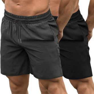 Coofandy Trainingsshorts Herren Kurz Sport Shorts Herren mit Taschen Rei&szlig;verschluss Laufshorts Herren Kurz Shorts Schnell Trocknend Sport Shorts 2er Pack Schwa