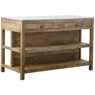 Made In Meubles Ilot central en bois de manguier et marbre blanc Louisa