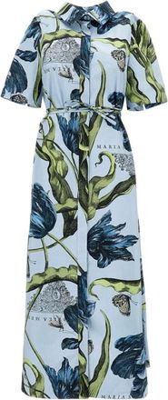 Erdem Femme, Robes, Bleu, Taille: 40 FR Abito Midi a Trapezio in Cotone Poplin