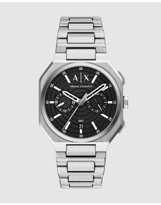 A|X Armani Exchange Bass Dual-Time-Uhr aus Edelstahl in Silber
