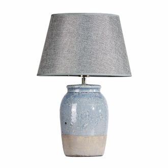 Loberon Tischlampe Manly, von Hand glasiert, zeitloses Design, Tischleuchte, Leselampe, Wohn-Accessoire, Keramik, Leinen, grau
