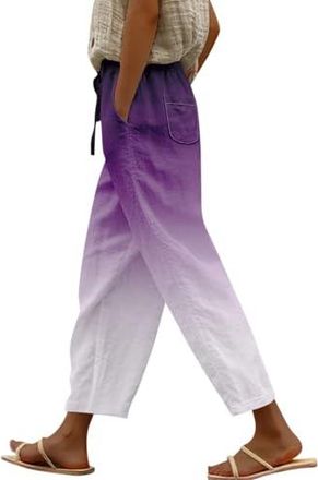 Generic Pantalon en coton et lin pour femme - Jambe large - Pantalon de plage d&eacute;t&eacute; pour femme - Confortable - Pantalon de yoga Palazzo XIYU26009, blanc, 3XL