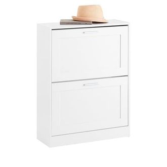 SoBuy Meuble Chaussure Meuble à Chaussures Entrée Rangement Compact 2 Abattants Réglables - Armoire à Chaussures Fine pour Couloir - Blanc 60x25x80cm FSR137