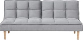 Beliani 3-Sitzer Sofa Hellgrau Stoffbezug Gesteppt mit Schlaffunktion Hellen Hohen Holzbeinen Klassisches Design Schlafsofa Stoffsofa Klappsofa
