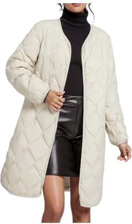 Generic Veste matelass&eacute;e l&eacute;g&egrave;re pour femme de couleur unie avec manches longues pour lautomne et lhiver, blanc, XXL
