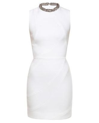 Victoria Beckham White Matte Crepe Jewelled Neck Dress Size M