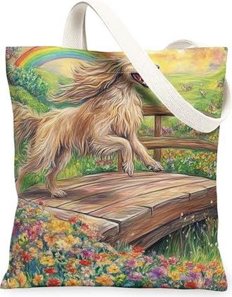 Generic Sac fourre-tout en toile motif chien de l&eacute;vrier afghan pour le shopping, 33 x 38 cm, sac d&eacute;picerie r&eacute;utilisable pour femme, motif floral amusant, plag