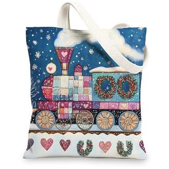 Generic Sac fourre-tout en toile pour le shopping - Motif train &agrave; vapeur - 33 x 38 cm - R&eacute;utilisable - Motif fantaisie fantaisie - Pour homme et femme - D&eacute;cor