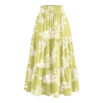 Generic Jupe longue, &eacute;lastique, taille haute, pliss&eacute;e, style r&eacute;tro, trap&egrave;ze, avec collants pour femme en laine, jaune, XXL