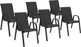 IDMarket Idmarket - Lot de 6 chaises de jardin lyma m&eacute;tal et textil&egrave;ne empilables noires