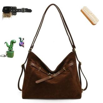 Generic Sac seau 3 en 1 en daim + gomme en daim + ceinture en fourrure + porte-cl&eacute;s &agrave; bouton l&eacute;zard, bandouli&egrave;re r&eacute;glable, sac &agrave; dos &agrave; bandouli&egrave;re pour femme 
