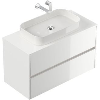 Magnolia Home Badm&ouml;bel Taifun 100cm mit modernem Aufsatzwaschbecken wei&szlig; Hgl