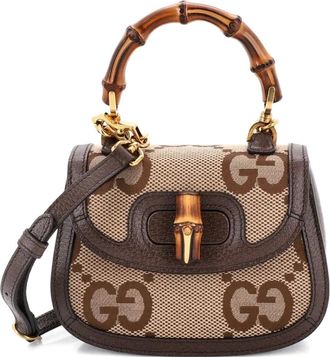 Gucci Bamboo 1947 Top Handle Bag Jumbo GG Canvas Mini crossbody bag - Braun