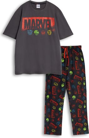 MARVEL Avengers Herren-Pyjama-Set, schwarz, Mehrfarbig, kurz&auml;rmlig, langbeinig | Hulk, Iron Man, Thor, Captain America Cartoon-Design Merch