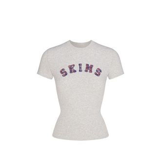 SKIMS Tee-shirt col rond en coton m&eacute;lang&eacute;