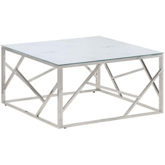 vidaXL Vidaxl - Table basse argent&eacute; acier inoxydable et verre tremp&eacute;
