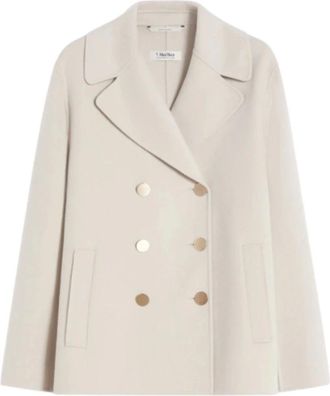 Max Mara Femme, Manteaux, Beige, Taille: 46 FR Long manteau en laine avec d&eacute;tail de demi-ceinture