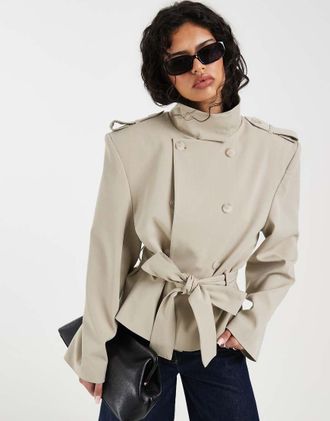 Asos Trench-coat court &agrave; &eacute;paules oversize - Taupe-Neutral