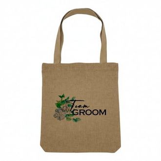 Fabulous Sac Shopping Tote Bag Aspect Lin - Team Groom Wedding Bride Blue Flowers - Sac de Courses Toile Epaisse 360g Beige Naturel Cabas Port&eacute; Epaule Solide I