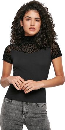 Urban Classics Ladies Flock Lace Turtleneck Tee Black XXL