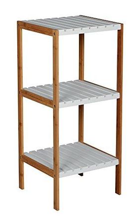 MSV Etagère Meuble de Rangement 3 Niveaux Bambou & MDF Blanc