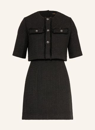 Maje Set: Tweed-Kleid Und Tweed-Jacke Mit Glitzergarn Und Schmucksteinen schwarz