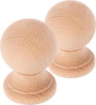 SOLUSTRE 2 Stück Massivholz Kugelförmige Endkappen Unbehandelte Holz Finials für Möbel Bettsäulen Vorhangstangen DIY Dekoration Natürliche Holzstruktur Einfach