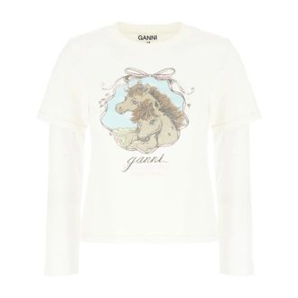 Ganni T-shirt ajust&eacute; - Femme - Tops - Blanc - Taille: 42 FR
