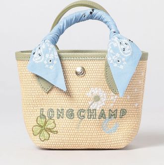 Longchamp Mini cabas Le Pliage Collection en raphia &agrave; broderie florale