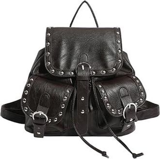 Generic Sac &agrave; dos de voyage tendance en cuir synth&eacute;tique de grande capacit&eacute; avec rabat pour adolescentes et adultes, caf&eacute;