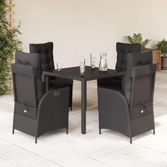 vidaXL 5-tlg. Garten-Essgruppe mit Kissen Schwarz Poly Rattan vidaXL