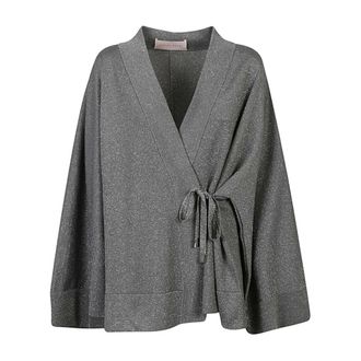 Circus Hotel Metallic Wrap Kimono - - Knitwear - Damen - Grau - S