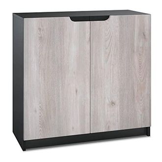 Vladon Buffet Logan, Commode avec 2 Portes, Noir Mat/chêne Nordique (82 x 78 x 37 cm)