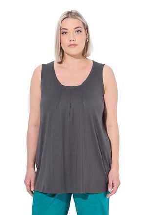 Ulla Popken Haut pour Femme, Grandes Tailles, Grandes Tailles, Plis d&eacute;coratifs, Ligne A, col Rond, sans Manches, Modal, Gris Graphite, 48-50 Grande Taille