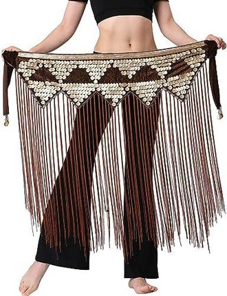Feoya Ceinture Echarpe de Danse Frange Longue Belly Dance Foulard Orientale Décorations Accessoire Halloween Déguisement Practice Spectacle A1