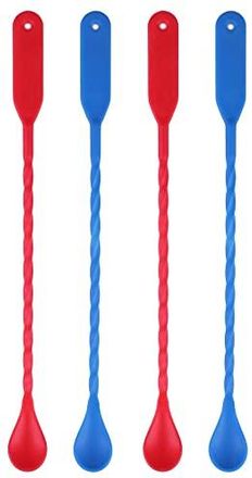 Koala Spain (24 Stück) Lange Cocktail-Löffel aus Kunststoff, geflochten, mit Reibe, (12) Rot, (12) Blau